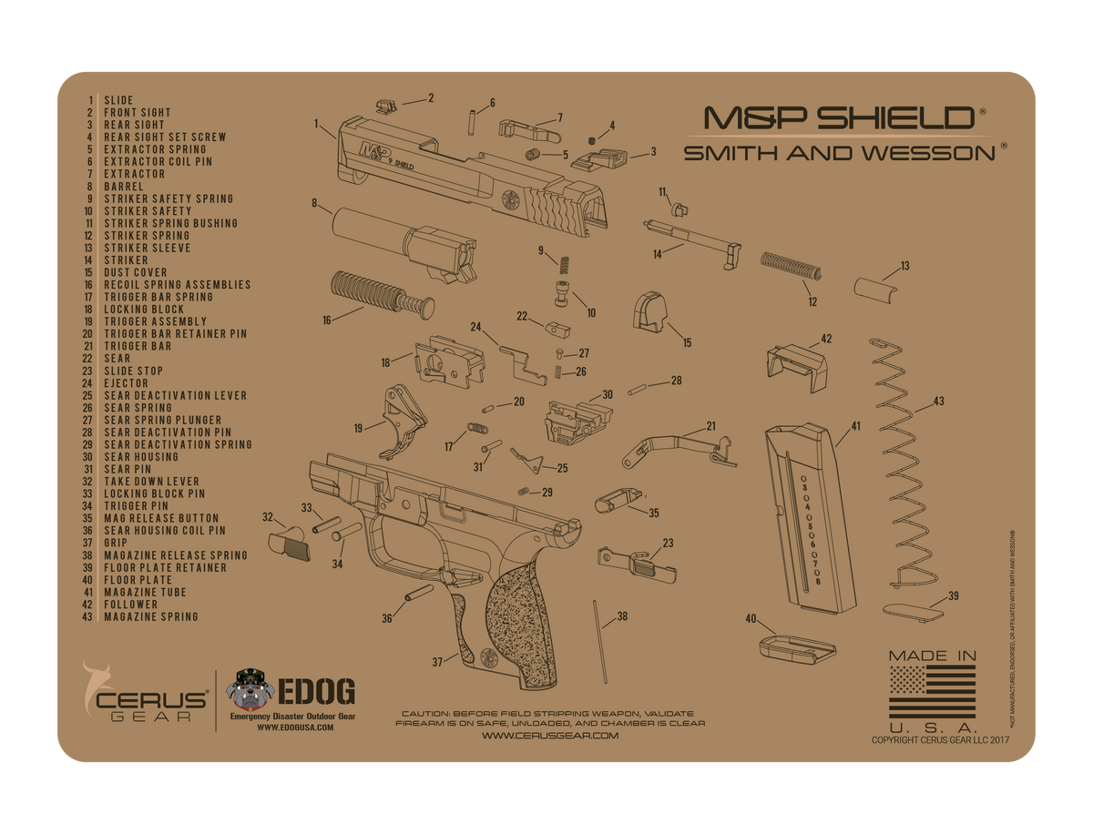 Smith & Wessonn Tan M&P Shield Schematic (Exploded View) Heavy Duty Pi ...