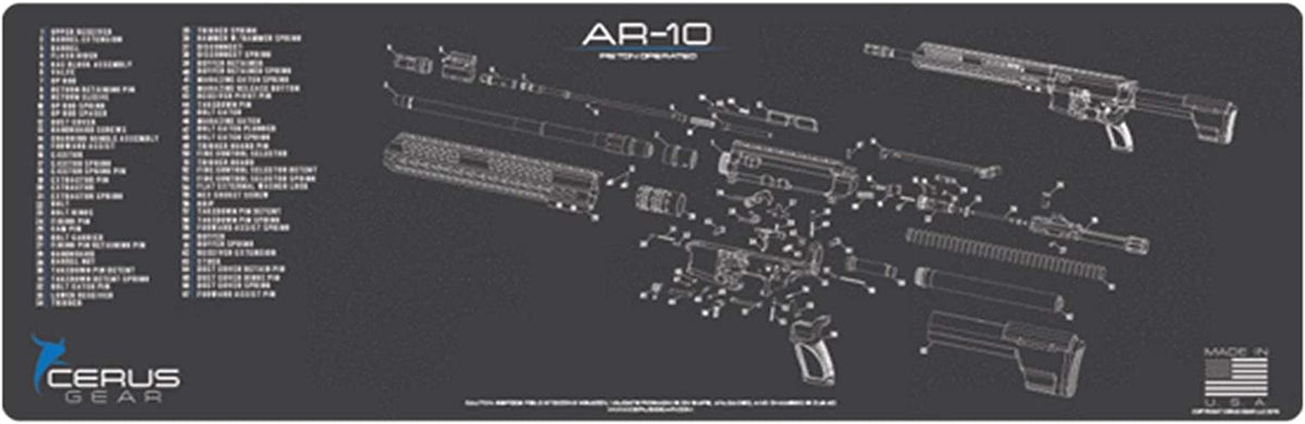 AR-10 Gun Cleaning Mat - Schematic (Exploded View) 12X36 Padded Gun-Wo ...