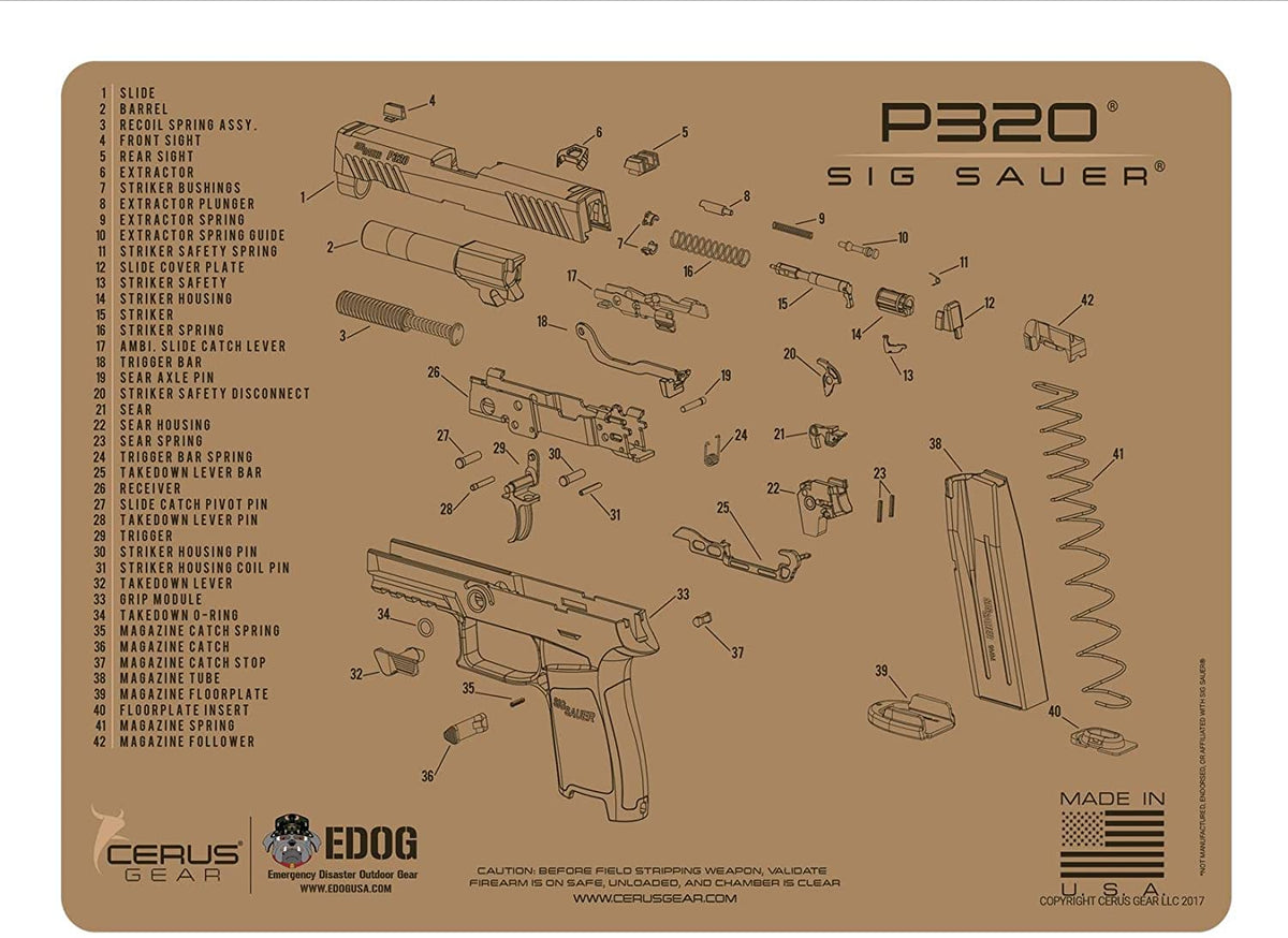 Sig P320 Gun Cleaning Mat - Tan Schematic (Exploded View) Diagram Comp ...