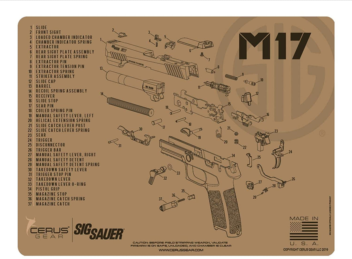 SIG M17 Schematic Tan (Exploded View) Flat Dark Earth Heavy Duty Pisto ...