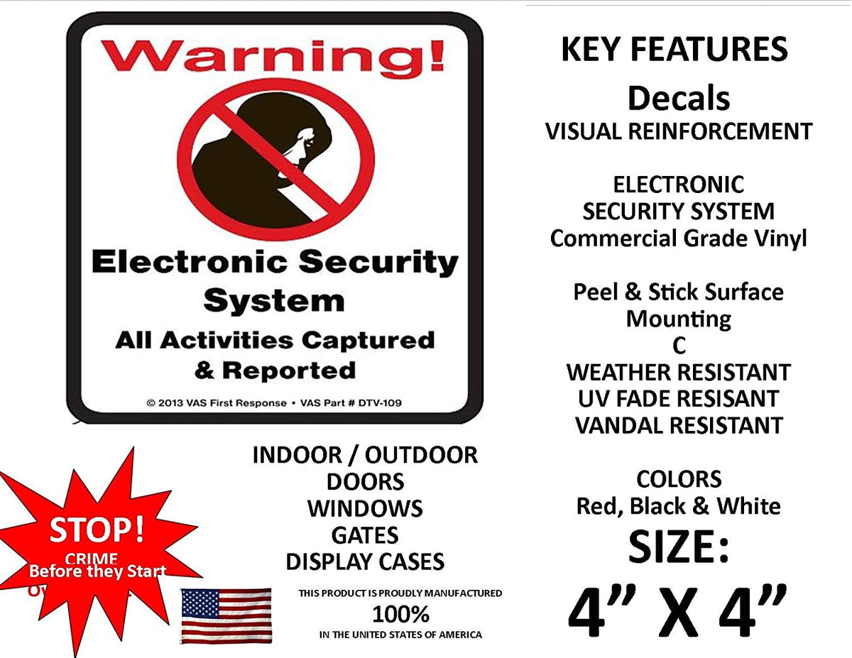 4 Home Security Alarm System Window Warning Decal Stickers - 4x4 In. S ...