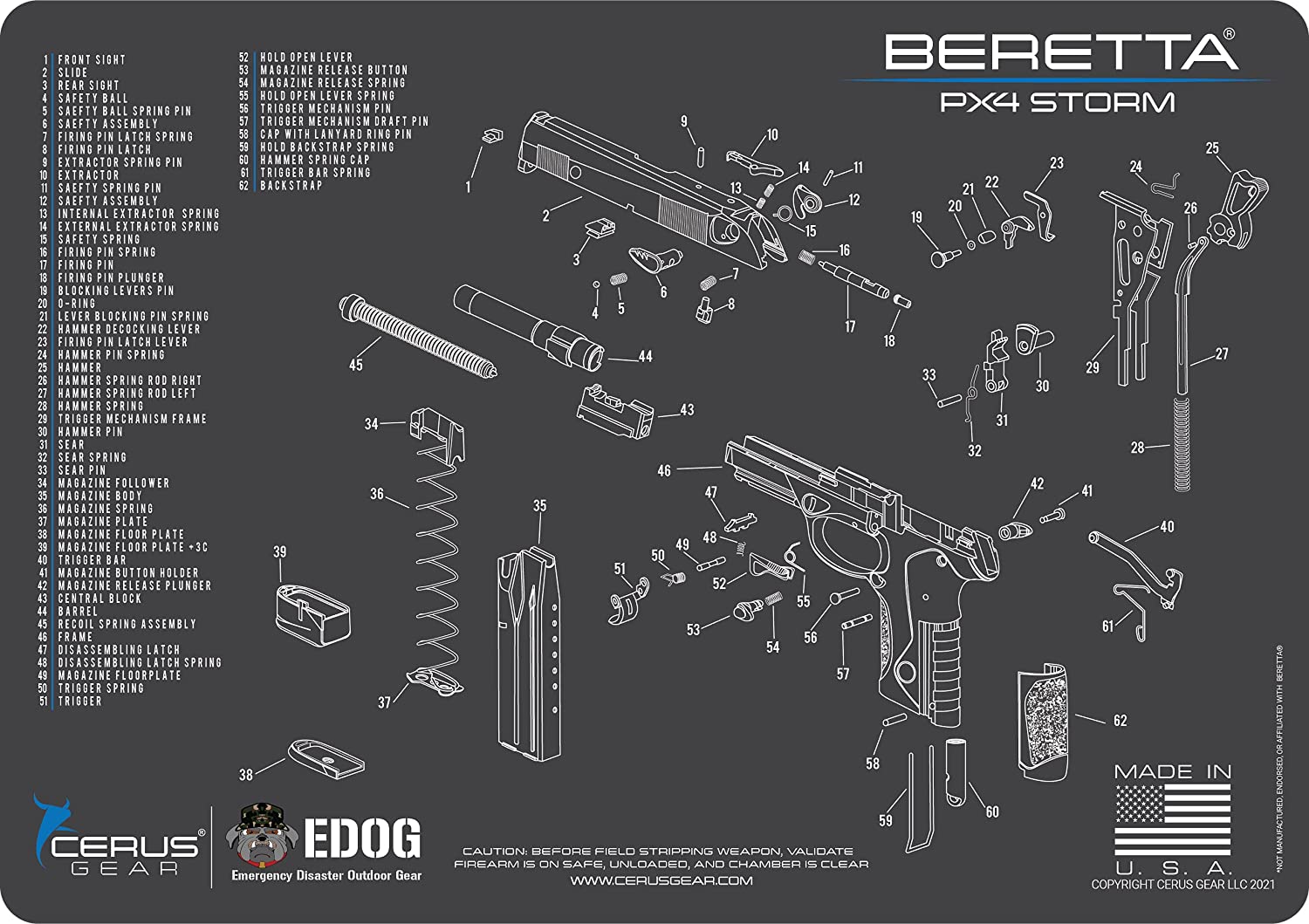 Beretta PX4 Gun Cleaning Mat Schematic (Exploded View), 52% OFF