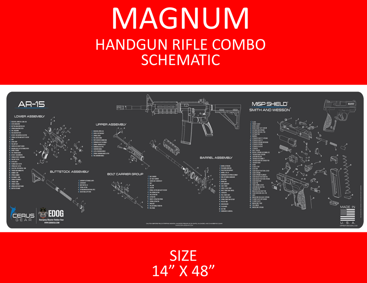 AR-15 & S& W M&P Shield Gun Cleaning Mat (Exploded View) XXL 14X48 Pad ...