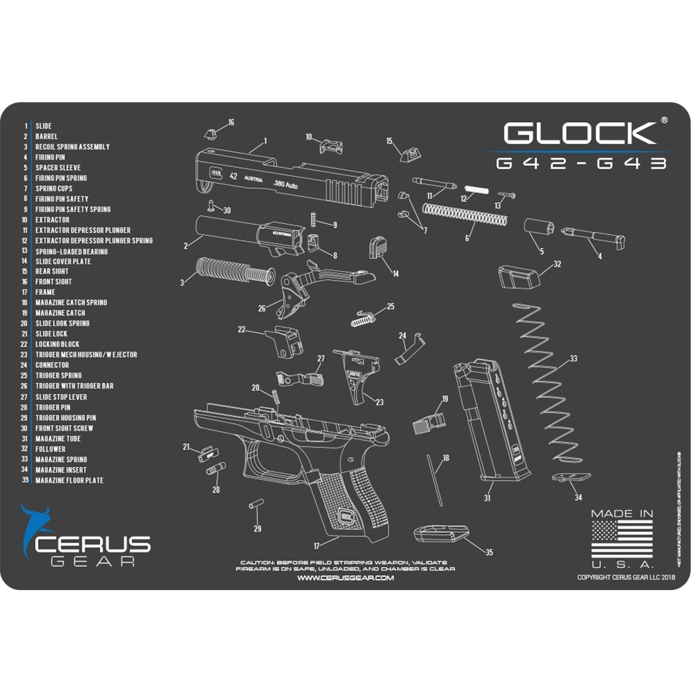 EDOG Glock G42 / G43 CERUS Gear Schematic (Exploded View) Pistol ProMa ...