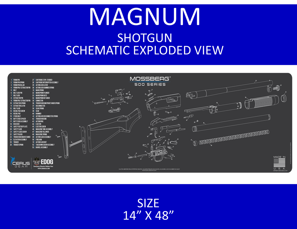 Mossberg 500 Shotgun Schematic (Exploded View) 14x48 Padded Gun Work S ...