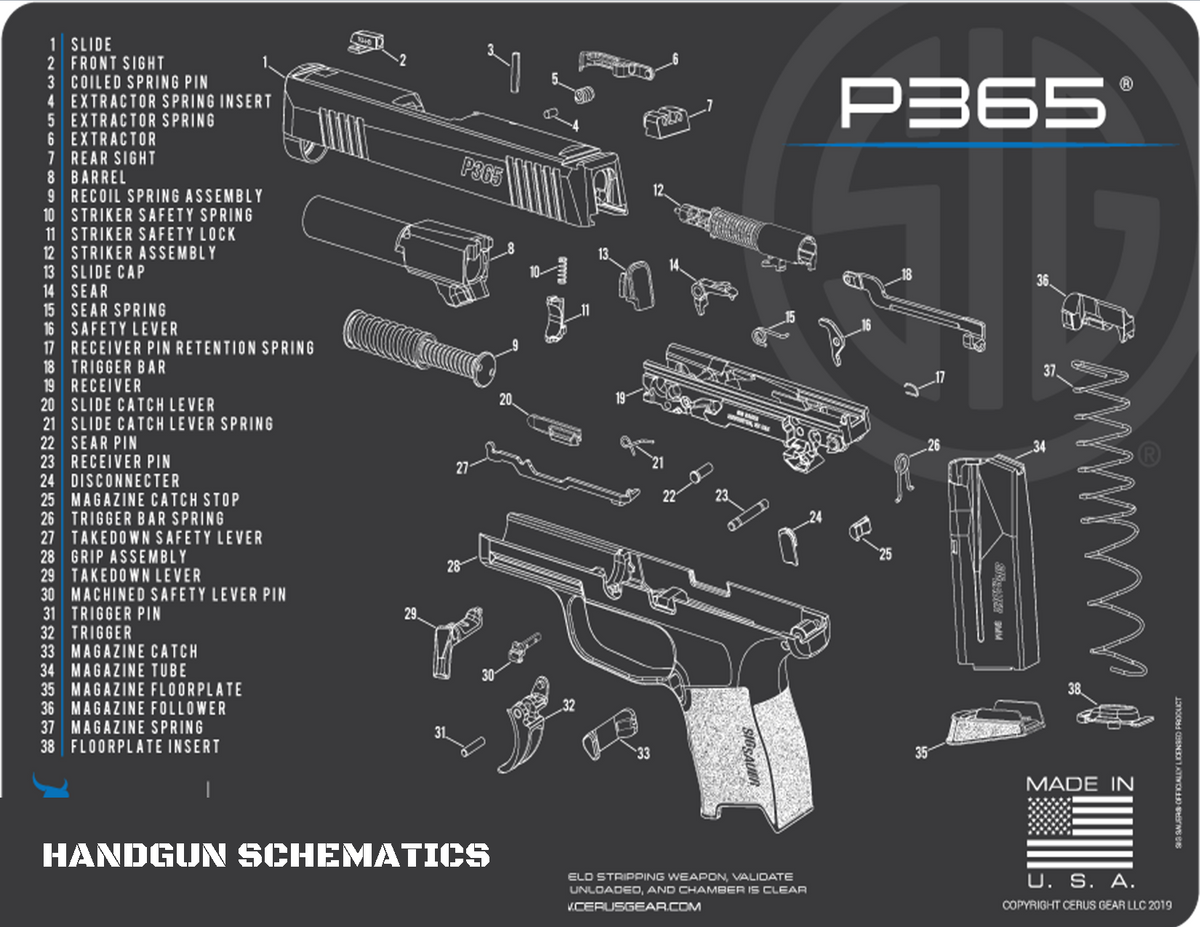 SIG P365 Schematic (Exploded View) Heavy Duty Pistol Cleaning 12x17 Pa ...