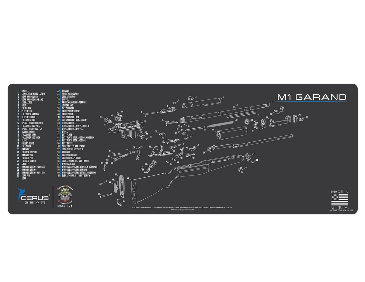 M1 Garand Gun Cleaning Mat - Schematic (Exploded View) 12X36 Padded Gu ...